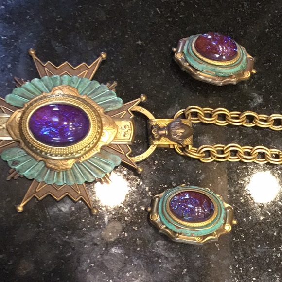 Jewelry | Patrice Vintage Medallion Necklace And Earrings With 3 Chain ...